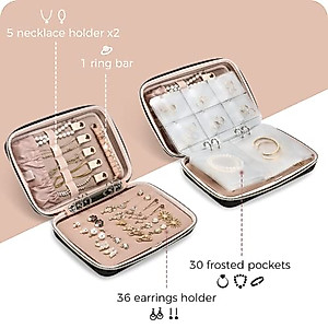 ProCase Large Travel Jewelry Organizer Case, Jewellry Home Storage Book Ring Binder with Clear Pockets for Presentation, Zippered Pouch Bag for Earrings Necklaces Bracelets -Black
