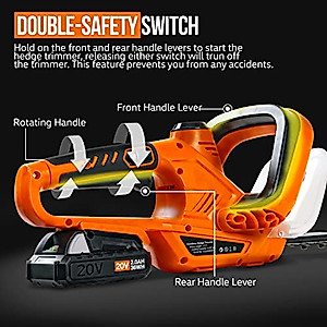SuperHandy Hedge Trimmer 17-Inch Cordless Electric 20V 2Ah Lightweight Lawn and Garden Landscaping
