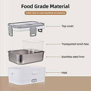 Ailgely Electric Lunch Box Food Heater,2 in 1 Food Warmer Heated Lunch Box,1.8L Removable Stainless Steel Container,110V 12V-24V 60W,Leak-proof,with Bag, Spoon, Fork for Car Truck Home