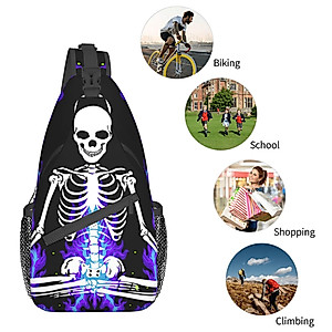YAkkYA Men & Women Travel Backpack Camping Outdoor Bag, Trippy Meditation Skeleton Sling Backpack Bag for Business Travel Hiking - Durable Carry On Bag