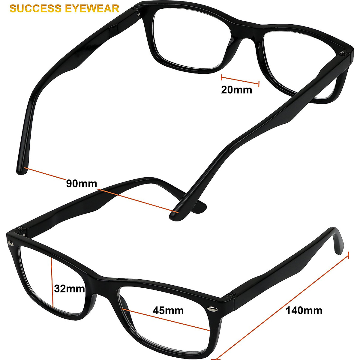 Success Eyewear Reading Glasses Set of 4 Black Quality Readers Spring Hinge Glasses for Reading for Men and Women +1.75