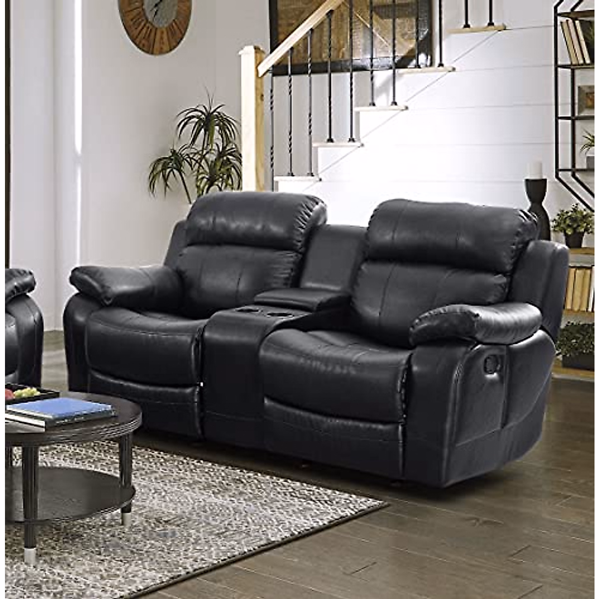 Lexicon Baylands Bonded Leather Double Glider Reclining Loveseat Love Seat with Center Console, 77.5" W, Black (Model: 194840123668)
