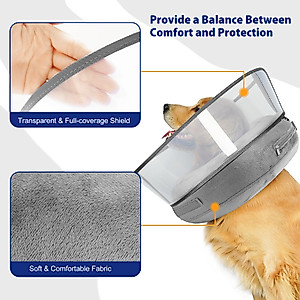 BARKLESS Inflatable Dog Cone Collar, Soft Dog Donut Collar After Surgery, 2-in-1 Dog Cone Alternative with Detachable Anti-Licking Shield, Soft Cone for Dogs Does Not Block Vision, Medium, Grey
