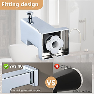 YASINU Slide-On Diverter Tub Spout - Sleek Square Design for Bathroom, Fits 1/2" Copper Pipe (5/8" OD), Child-Safe Rounded Edges, Easy Installation, Chrome