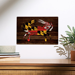 Lantern Press 10x15 Inch Wood Sign, Ready to Hang Wall Decor, Maryland, Dark Rustic State Flag, Crab, Image Only