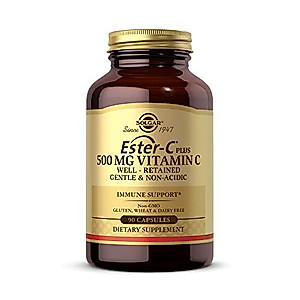 Solgar Ester-C Plus 500 mg Vitamin C with Citrus Bioflavonoids - 90 Capsules - Gentle & Non Acidic, Well Retained - 24-Hour Immune Support - Non-GMO, Gluten Free - 90 Servings