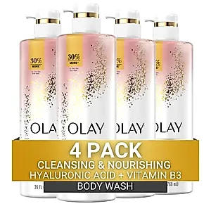 Olay Cleansing & Nourishing Body Wash with Vitamin B3 and Hyaluronic Acid, 26 fl oz (Pack of 4)