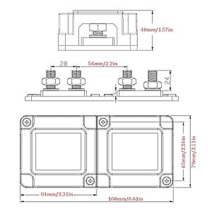 T Tocas Heavy Duty 400ABus Bar Power Distribution Block Ground Busbar Box 8XM10 (3/8") Terminal Studs Module Design 48V DC Black & Red Cover
