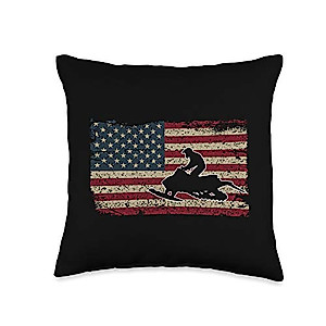 Proud American Snowmobile Gift For Men and Women USA Flag Snow Sled Patriotic Snowmobiling Gift Throw Pillow, 16x16, Multicolor