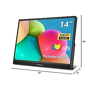 Akntzcs Portable Monitor, 14 Inch FHD 1080P USB-C Laptop Monitor HDMI Computer Display HDR Eye Care IPS Screen, External Travel Monitor for Laptop PC
