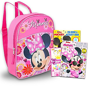 Minnie Mouse Mini 11 Inch Toddler Preschool Backpack Travel Set Bundle with 2 Coloring Books and 300 Stickers