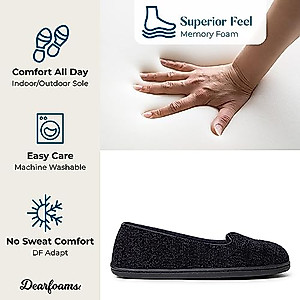 Dearfoams Women's Rebecca Lightweight Cozy Memory Foam Closed Back Slipper with Wide Widths, Black Chenille, 7-8