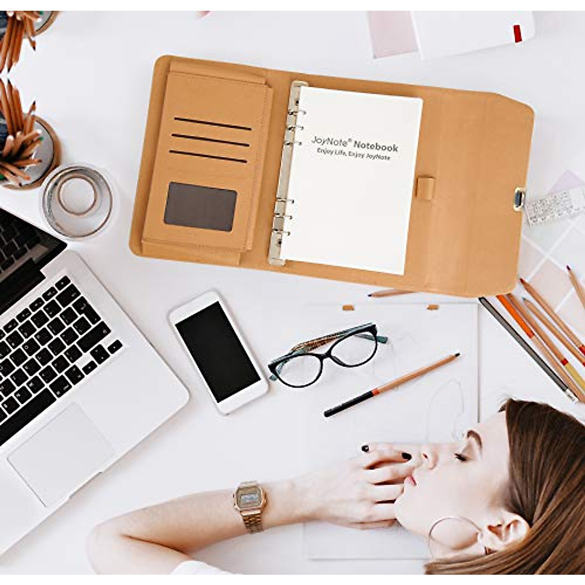 JoyNote Journal with Lock for Women, 2-in-1 Lock Journal with Combination Digital Password, Locking Diary Journal with 4 Card Slots, Pen Holder, 95 Sheets/190 Pages A5 Papers, Light Grey