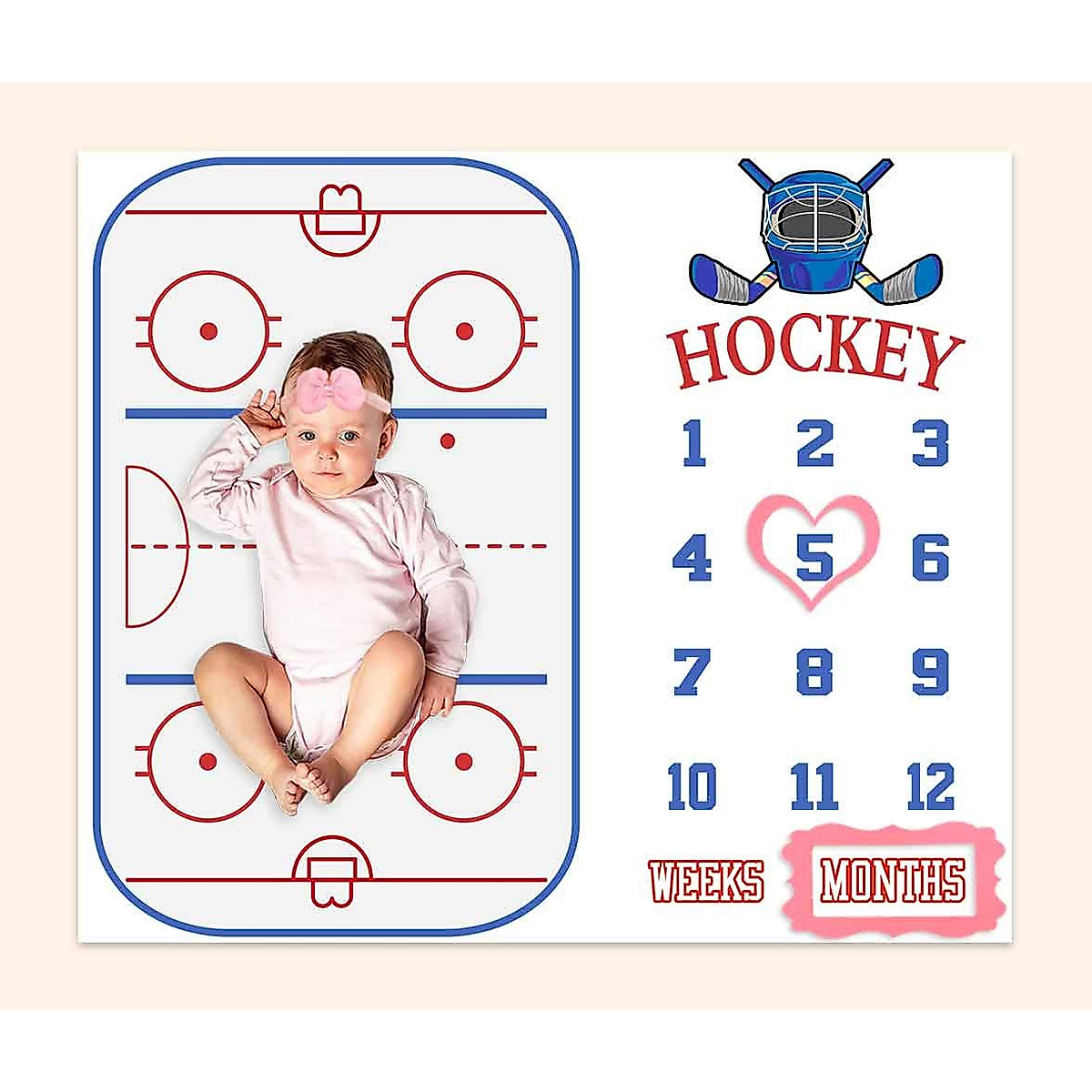 PHMOJEN Baby Age Milestone Blanket, Hockey Stadium Blanket for Nursery, Baby 1-12 Months Growth Chart, Includes 4 Frame and 1 Headband 47"x40" BTLSPH298
