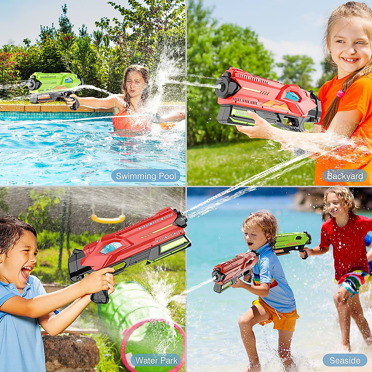 VATOS 2 Pack Electric Water Guns for Kids Adults, Auto Squirt Guns Range up to 32 FT + 1000CC High Capacity,Motorized Electric Water Guns Toys for Summer Outdoor Swimming Pool Beach Water Fighting