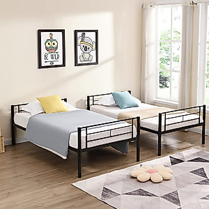 CALABASH Twin Over Twin Metal Bunk Bed with Trundle Heavy Duty Twin Size Bunk Beds Frame with 2 Side Ladders,Bunkbed with Safety Guardrails for Adults,Boys,Girls (New Black)