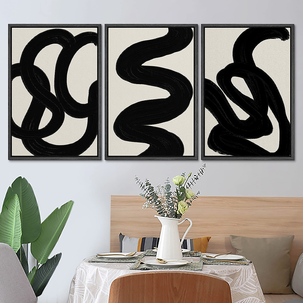 SIGNLEADER Framed Canvas Print Wall Art Set Duotone Minimal Dark Brush Stroke Landscape Abstract Shapes Illustrations Modern Art Boho Decorative for Living Room, Bedroom, Office - 24"x36"x3 BLACK