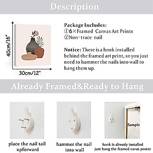 CHDITB Mid Century Modern Decor Wall Art, Minimalist Boho Wall Art Prints, Modern Aesthetic Canvas Wall Art For Bedroom Neutral Abstract Geometric Vase Painting For Gallery Living Room Bathroom Set Of 6 (12”x16”)