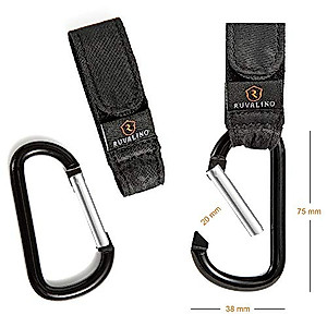 Stroller Hooks, RUVALINO Universal Multi-Purpose Stroller Clips for Your Buggy, Pushchair or Pram, Black, 2 Pack