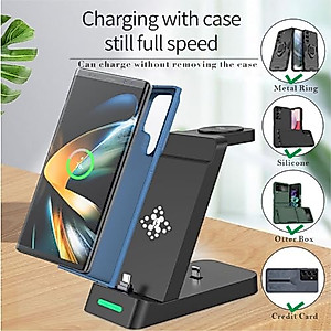 3 in 1 Charging Station for Samsung Multiple Devices, Fast Wireless Charging Dock Stand for Android Sumsung Galaxy Z Flip 4/3 Z Fold S23 S22 S20 Ultra Galaxy Watch 5/4/3 Galaxy Buds