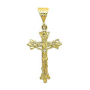 14k Gold Plated 32.5mm x 46mm Fleur-De-Lis Trefoil Crucifix Pendant