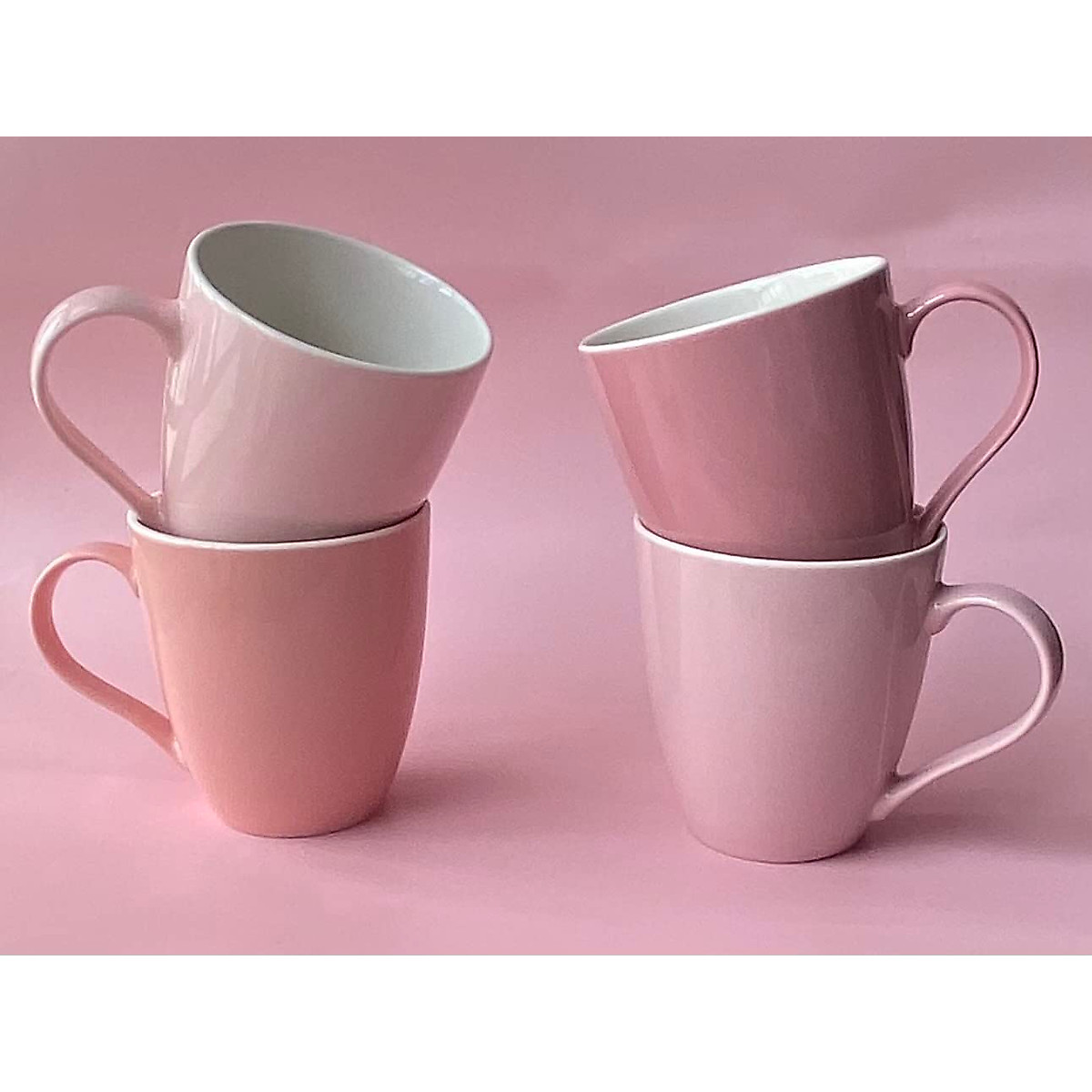 MIWARE 18 Ounce Porcelain Mugs, Set of 4, Coffee, Tea and Cocoa Mug Set, Different Shades of Pink