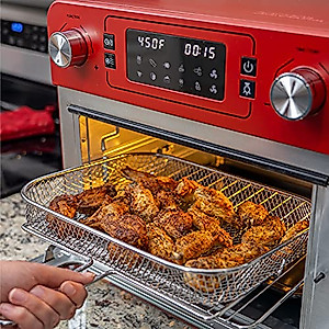 Deco Chef 24 QT Red Stainless Steel Countertop 1700 Watt Toaster Oven with Built-in Air Fryer and Included Rotisserie Assembly, Grill Rack, Frying Basket, and Baking Pan