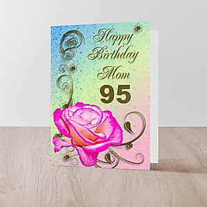 CafePress 95Th Birthday Card For Mom, Elegant Rose Greeting Folded Greeting Card Matte