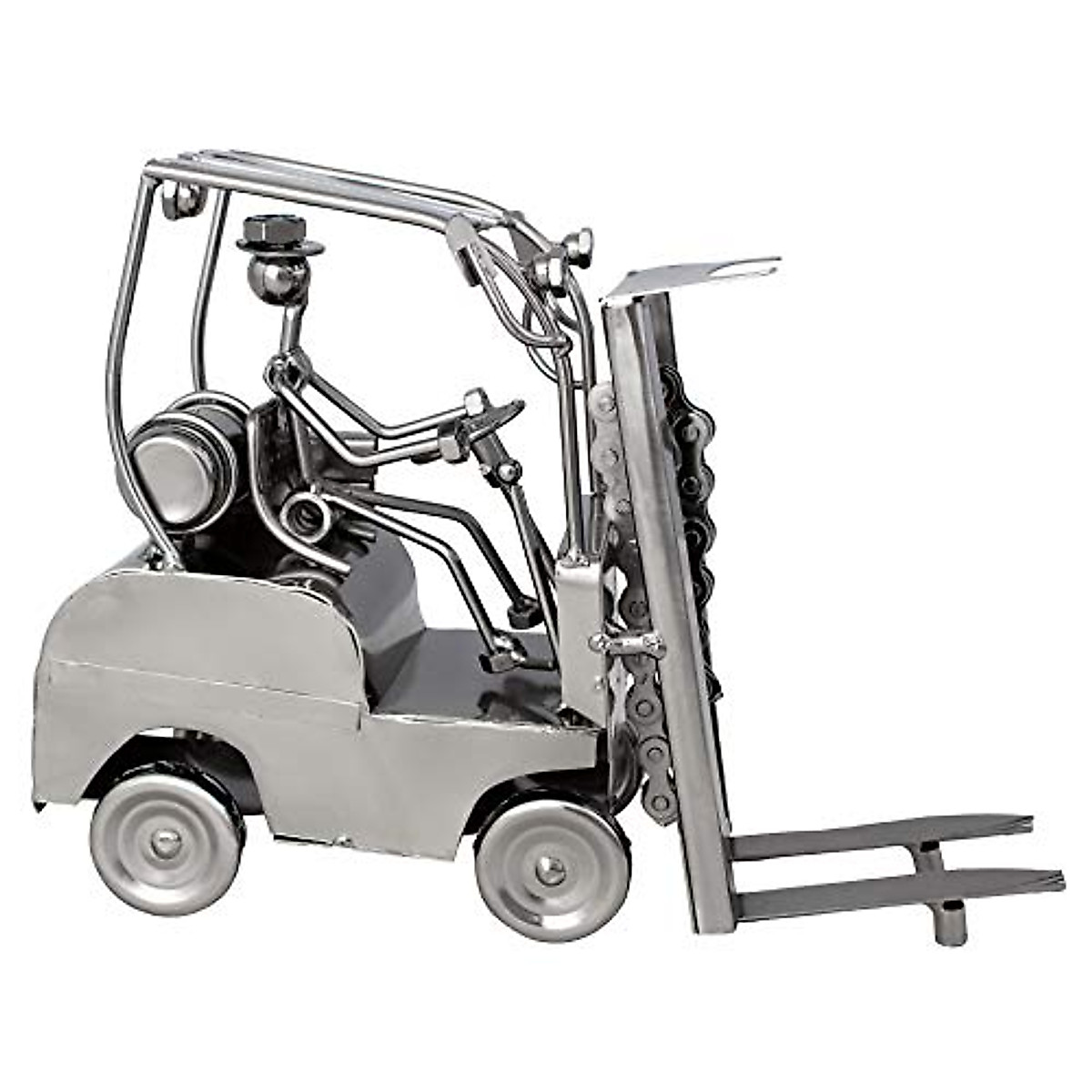 BRUBAKER Wine Bottle Holder 'Forklift' - Table Top Metal Sculpture - with Greeting Card