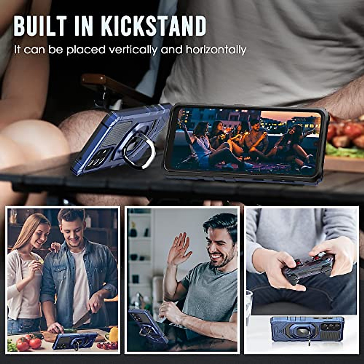 for Samsung Galaxy A53 5G | A53 5G UW Case: with Tempered Screen Protector & Built in 360° Adjustable Ring Kickstand Shockproof Protection TPU Bumper Armor Phone Cover for Samsung A53 - Blue