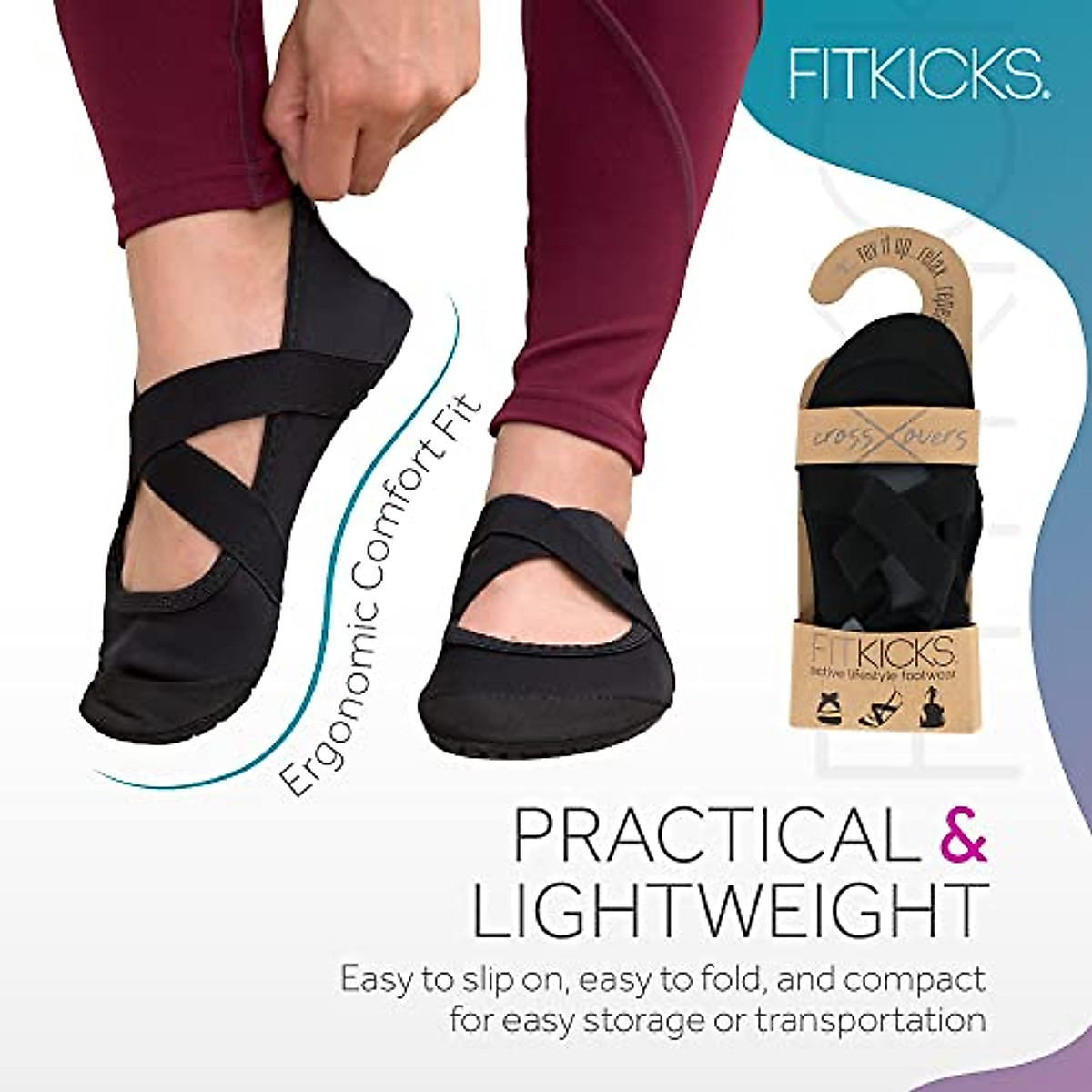 FITKICKS Crossovers Active Footwear, Foldable Shoes, Medium, Black