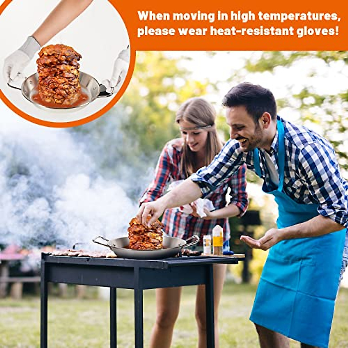 Vertical Skewer Al Pastor Skewer Stainless Steel Vertical Skewer with 3 Removable Size Spikes, 8, 10 and 12 Inch for Oven Shawarma Kebabs BBQ Dishes