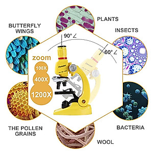 100x-1200x Kids Microscope Kit with Slides, Smartphone Adapter and Accessory Kit,Early Education Toy for Child