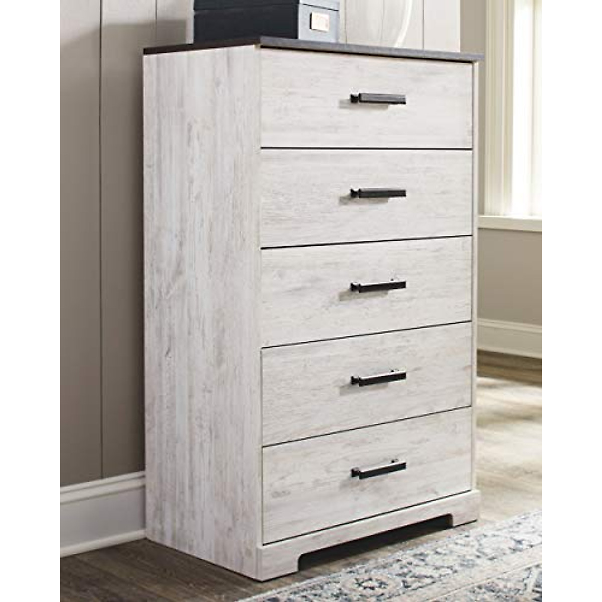Signature Design by Ashley Shawburn Modern Farmhouse 5 Drawer Chest of Drawers, Two-Tone Whitewash