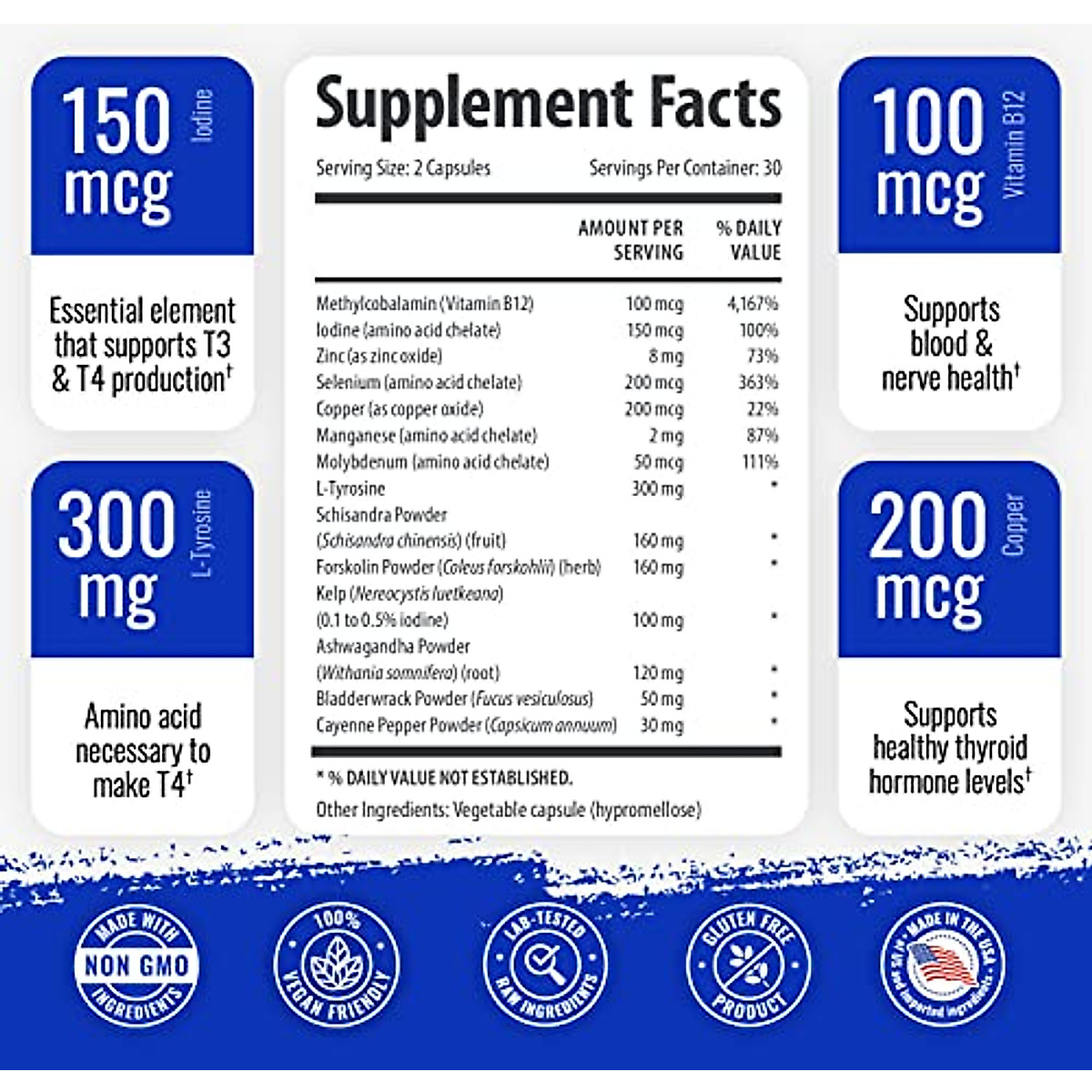 1 Body Thyroid Support Supplement for Women and Men - 2 Pack 60 Days - Energy & Focus Formula - Vegan & Non-GMO - Iodine, Vitamin B12 Complex, Zinc, Selenium, Ashwagandha, & More…