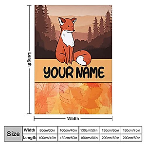 Personalized Fox Throw Blanket with Name Text Cute Fox Blanket Soft Warm Lightweight Flannel Blanket Fox Fur Blanket for Bed Couch Travel Gifts for Fox Lovers