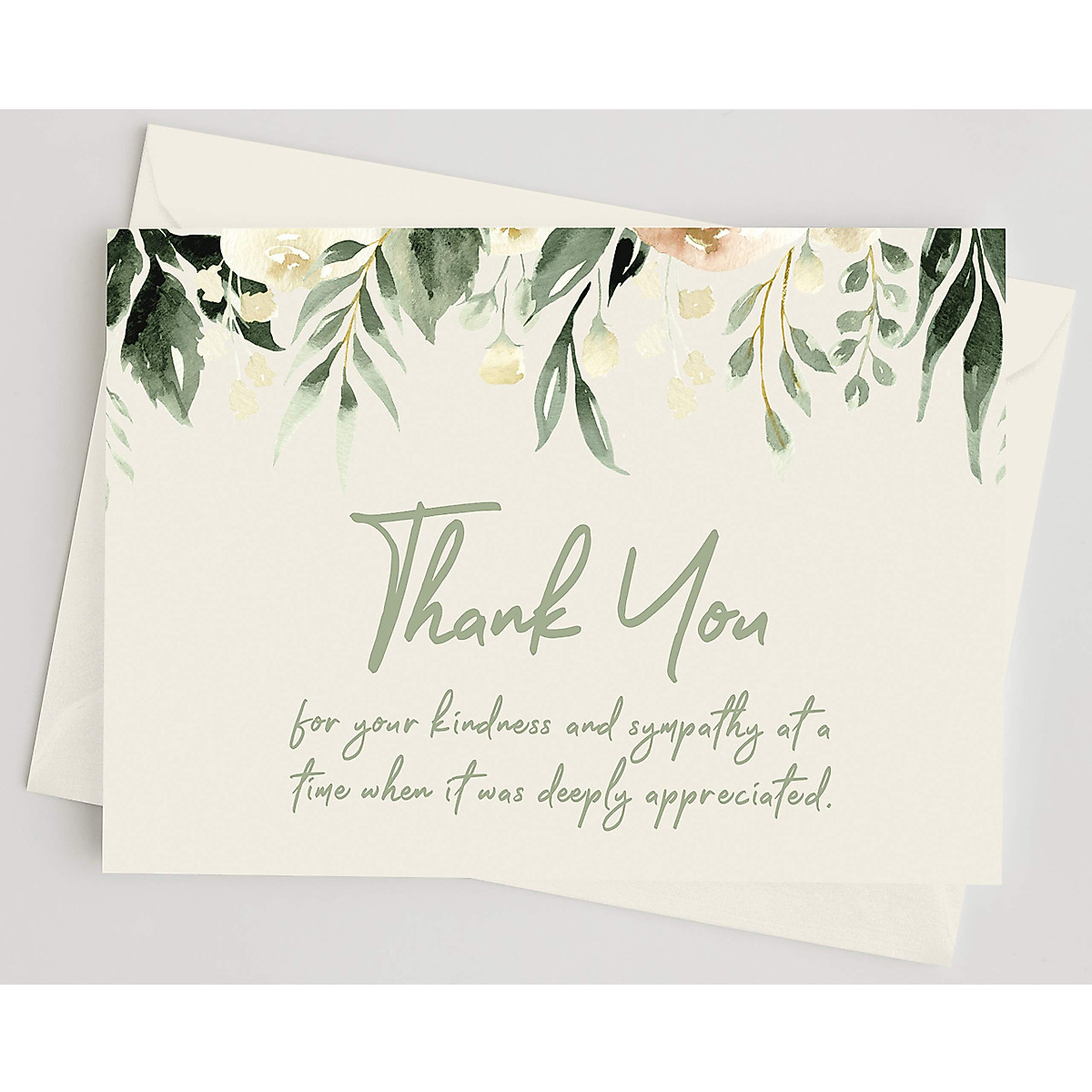 MPC Brands In Memory Of Blank Funeral Thank You Cards - Sympathy Bereavement Thank You Cards With Envelopes - Message Inside (25, Sage Floral)