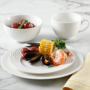 Martha Stewart Maepoole Porcelain Embossed Dinnerware Set White, Service for 4 (16pcs)