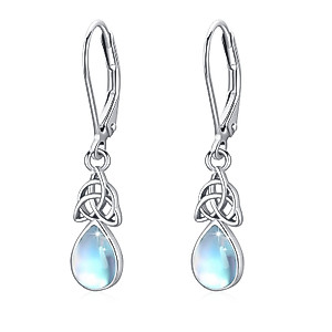 Celtic Moonstone Earrings for Women 925 Sterling Silver Celtic Knot Trinity Leverback Earrings Moonstone Teardrop Earrings Dewdrop Water Drop Bridal Earrings Irish Earrings Moonstone Jewelry