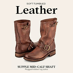 Frye Veronica Short Boots for Women Made from Full-Grain Leather with Antique Metal Hardware, Goodyear Welt Construction, and Rubber Lug Soles – 6 ¾” Shaft Height, Stone - 9 M