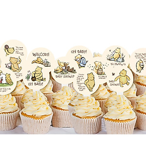 Winnie Quotations Cupcake Toppers 48 Pcs 12 Designs Classic Pooh Baby Shower Decorations Cute 1 St Birthday Party Supplies For Kids Dessert Favor
