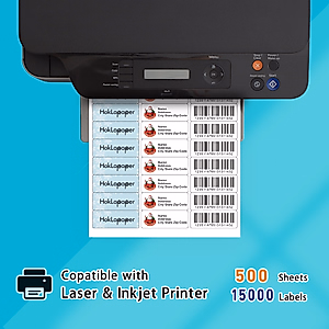 HokLapaper 1" x 2-5/8" Mailing Address Labels,15,000 Sticker Labels(500 Sheets),White Blank Labels for Laser/Inkjet Printer,Permanent Adhesive FBA Labels