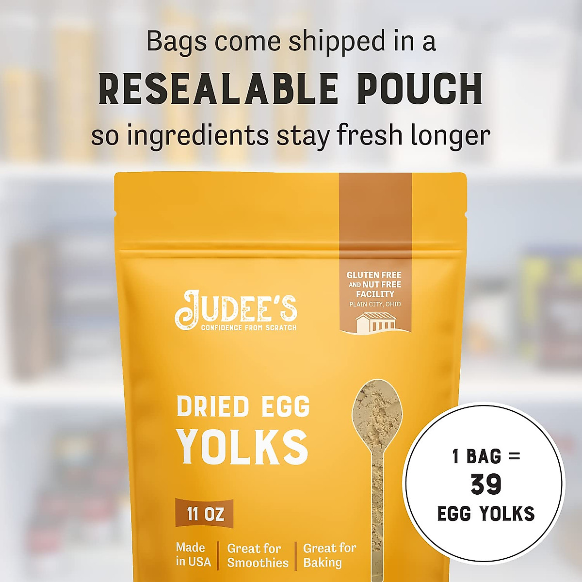 Judee's Gluten Free Dried Egg Yolk Powder - 11 oz, Gluten-Free for Baking, Sauces, Ice Cream & More - High-Protein - Powdered Eggs
