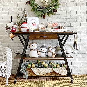 Bestier Coffee Bar Station, Kitchen Island Cart with Storage, Coffee Cart with Drawer, Paper Towel Holder and Lockable Wheels, Bar Table for Dinning Room Living Room, Rustic