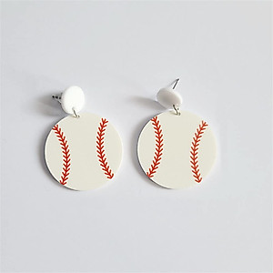 Handmade Lightweight Acrylic Football Baseball Rugby Basketball Dangle Drop Earrings for Women Jewelry Gift(Baseball Dangle Drop Earrings)