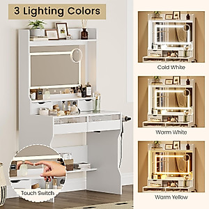 coucheta Vanity Desk with LED Lighted Mirror & Power Outlet, Makeup Vanity with 4 Drawers Lots Storage, 3 Lighting Modes Adjustable Brightness, Dressing Table for Bedroom Dressing Room