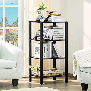 YUFAM 4 Tier Tall Wooden Bookshelf with Storage - Small Bookcase for Small Spaces, Small Shelf for Living Room, Office, Bedroom, Kitchen - Industrial Modern Black Book Shelf