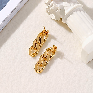 14K Thick Gold Dangle Small Earrings Link Chain Jewelry Hypoallergenic for Women