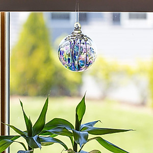 Luke Adams Glass | 3" Mini Glass Tree of Life | Handmade Ornament | Hanging Garden Gazing Ball | Indoor Outdoor Home Décor | (Sea Sky Violet)
