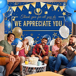 We Appreciate You Banner Backdrop -Wxiben Blue Employee Appreciation Decoration Thank You Nurse Teacher Banner Farewell Going Away Party Backdrop Supplies Work Anniversary Appreciation Decor(71*45 In)
